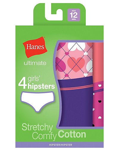 Hanes Ultimate™ Tagless® Cotton Stretch Girls Hipsters 4 Pack Bell